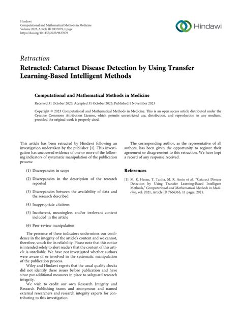 pdf retracted cataract disease detection by using transfer learning based intelligent methods