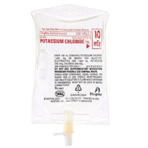 Replacement Preparation Potassium Chloride Iv Solution Flexible Bag
