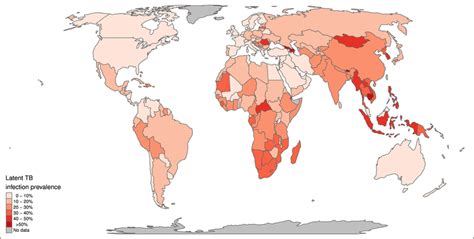 Global Map Of Prevalence Of Latent Tb Infection Median Estimated
