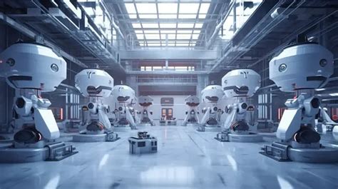 3d Rendered Cyborg In An Automated Factory A Futuristic Concept Background Automation Conveyor