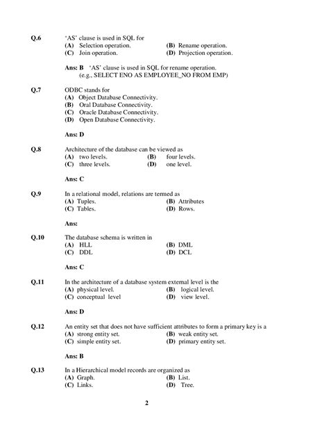 Download Gate Database Management Systems Objective Type Questions With