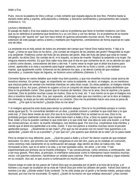 Adán Y Eva Reflexiones Sobre El Pecado Pdf Víspera Adán Y Eva