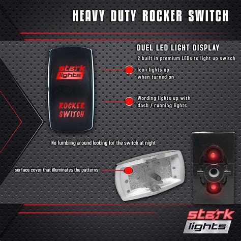 Rv Camp Lights Red Stark 5 Pin Horizontal Laser Etched Led Rocker