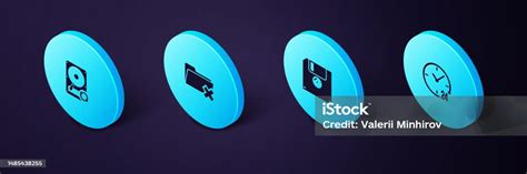 아이소메트릭 시계 24시간 플로피 디스크 폴더 삭제 및 하드 드라이브 Hdd 동기화 새로 고침 아이콘을 설정합니다 벡터 24에 대한 스톡 벡터 아트 및 기타 이미지 Istock