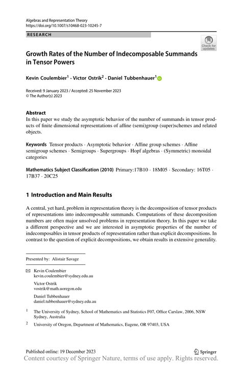 Pdf Growth Rates Of The Number Of Indecomposable Summands In Tensor