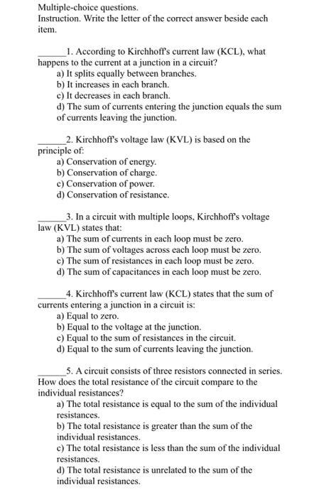 Solved Multiple-choice questions. Instruction. Write the | Chegg.com