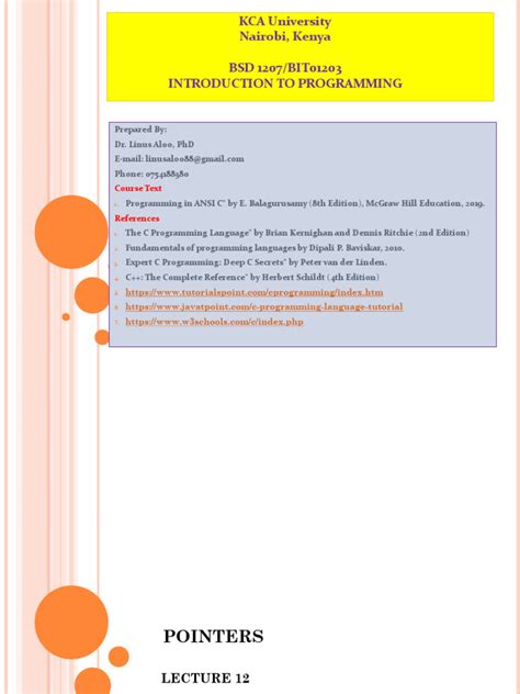 Lecture 12 Pointers Pdf Pointer Computer Programming Integer Computer Science