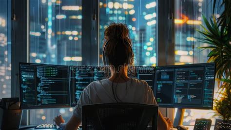 Professional Woman Performing Unit Testing On Code In Corporate Office