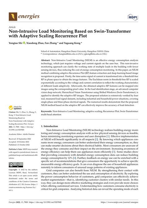 Pdf Non Intrusive Load Monitoring Based On Swin Transformer With Adaptive Scaling Recurrence Plot