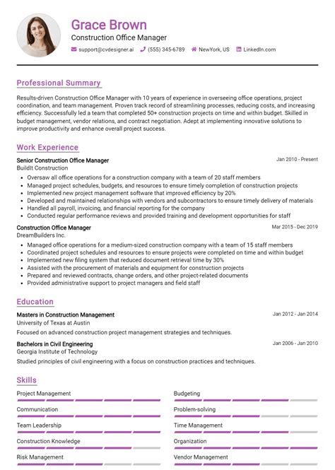 17 Construction Office Manager Resume Examples And Templates For 2024