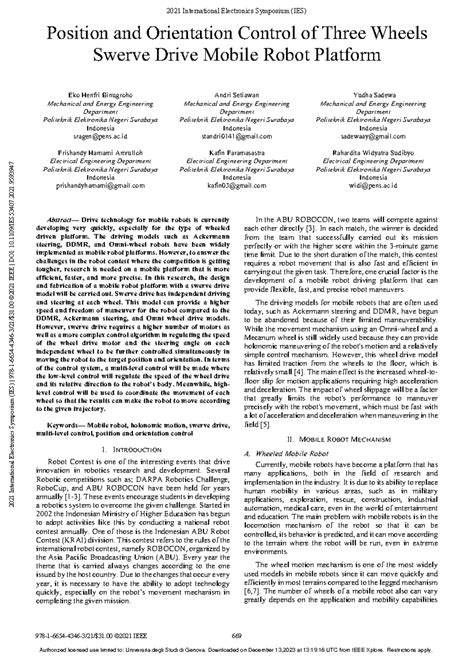 Position And Orientation Control Of Three Wheels Swerve Drive Mobile Robot Platform Ac