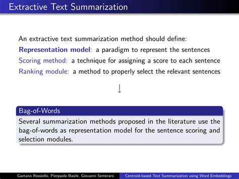 Centroid Based Text Summarization Through Compositionality Of Word