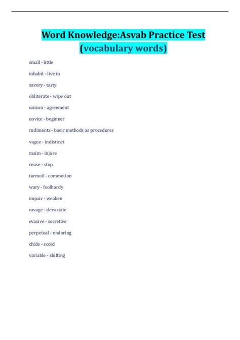 Word Knowledge Asvab Practice Test Vocabulary Words Asvab Stuvia Us