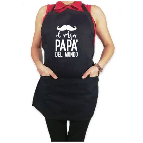 Mandil Personalizado Gabardina 100 Algodón Negro Con Diseño El Mejor Papa Del Mundo