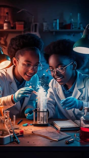 Two Friends Doing Science Experiments Premium Ai Generated Image