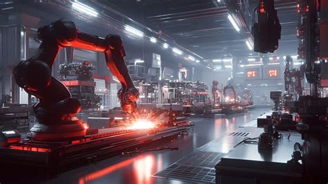 Industrial Robotics Lab With Advanced Robotic Arms And Sparks In