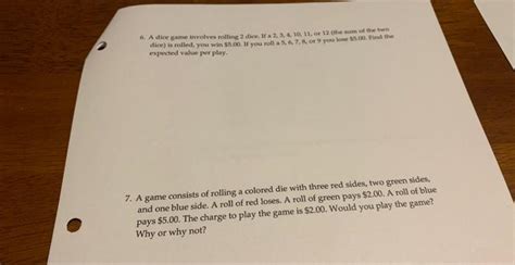 solved 6 a dice game involves rolling 2 dice if a