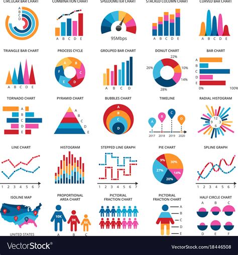 Color Finance Data Chart Icons Statistics Vector Image