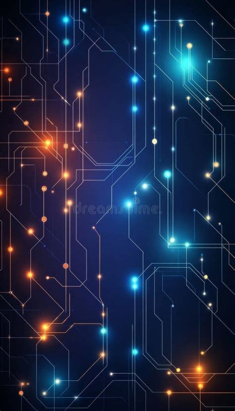 Abstract Technology Background Symmetrical Electronic Circuits Glowing Cyan And Orange Paths