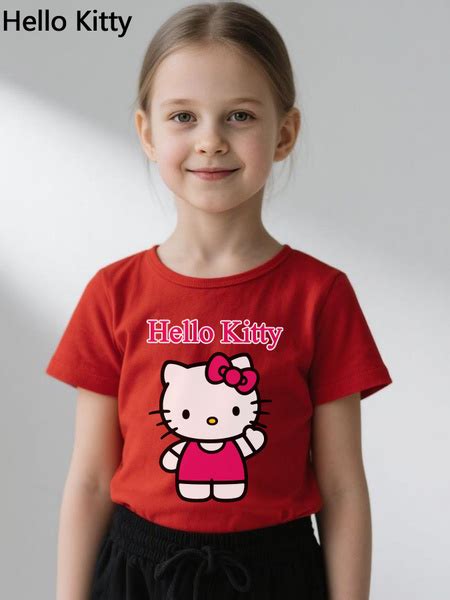 Футболка Девочки Hello Kitty красный Короткий размер 110 Хлопок Повседневный Китай купить C