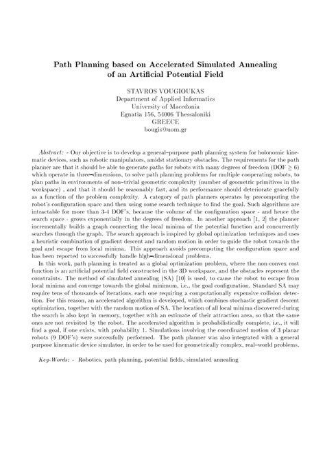 Pdf Path Planning Based On Accelerated Simulated Annealing Of An