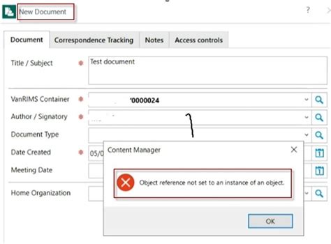 Content Manager Displaying Error Object Reference Not Set To An