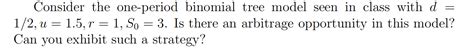 Solved Consider The One Period Binomial Tree Model Seen In Chegg