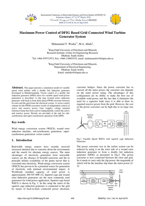 Pdf Maximum Power Control Of Dfig Based Grid Connected Wind Turbine Generator System