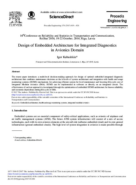 Pdf Design Of Embedded Architecture For Integrated Diagnostics In Avionics Domain