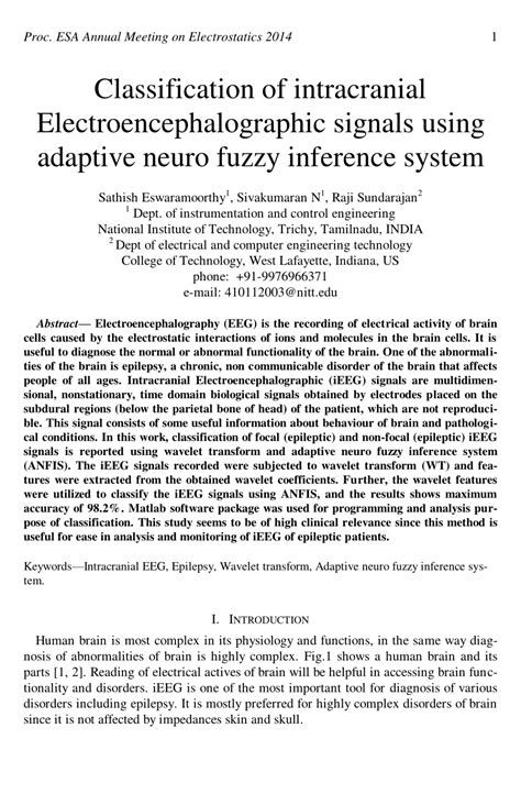 Pdf Classification Of Intracranial Electroencephalographic Signals