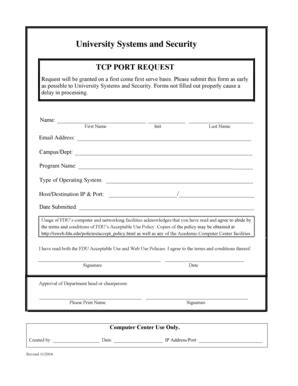 Fillable Online TCP Port Request Form Fdu Isweb Fax Email Print PdfFiller