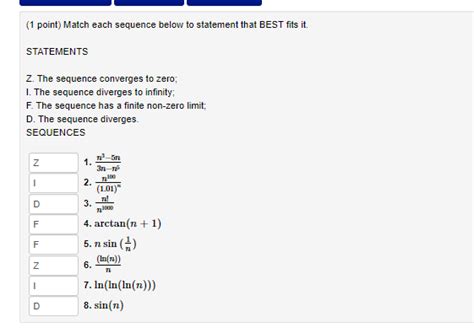 solved 1 point match each sequence below to statement that