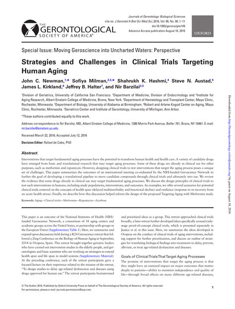 Pdf Strategies And Challenges In Clinical Trials Targeting Human Aging