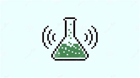 Pixel Art Laboratory Flask Icon With Bubbling Green Potion And Sound Waves Stock Illustration