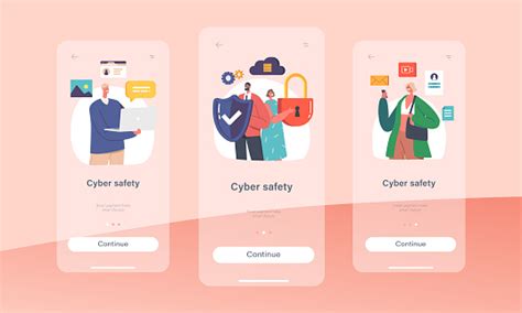 Cyber Safety Mobile App Halaman Onboard Screen Template Keamanan Komputer Privasi Internet