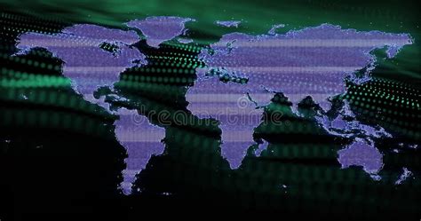 world map with data points and digital grid image over green background stock illustration