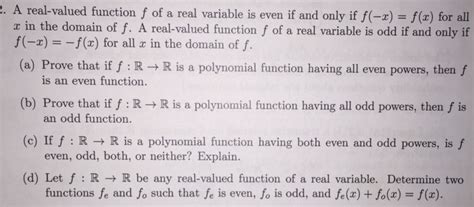solved a real valued function f of a real variable is even