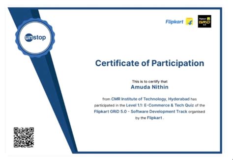 Amuda Nithin Kumar On Linkedin Flipkart Unstop Certificate