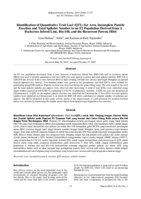Pdf Identification Of Quantitative Trait Loci Qtl For Awn Incomplete Panicle Exertion And