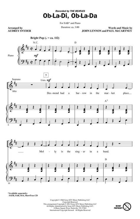 Ob La Di Ob La Da The Beatles Sheet Music For Mixed Choir 00115935