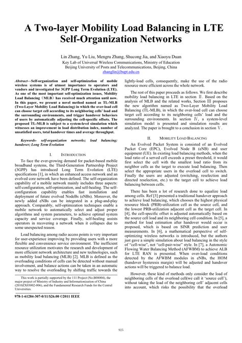 Pdf A Two Layer Mobility Load Balancing In Lte Self Organization Networks