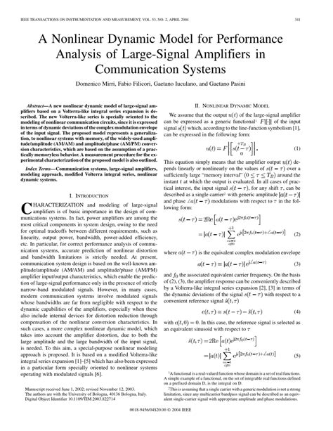 Pdf A Nonlinear Dynamic Model For Performance Analysis Of Large Signal Amplifiers In
