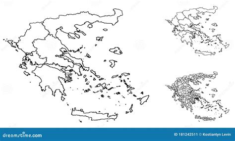 Greece Outline Map Administrative Regions Cartoon Vector