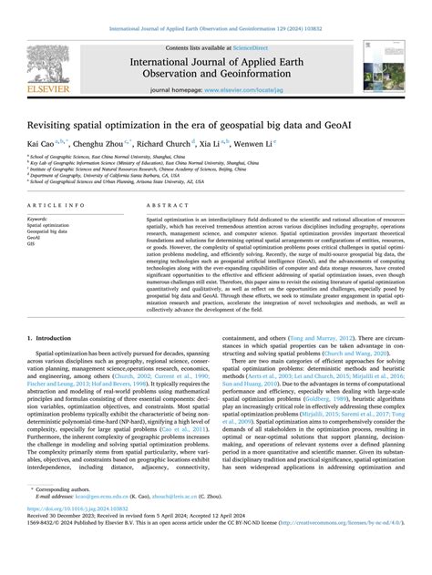 pdf revisiting spatial optimization in the era of geospatial big data