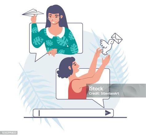 메시지를 보내는 소녀 플랫 벡터 일러스트레이션 두 여자 친구 사이의 온라인 대화 온라인 커뮤니케이션 2명에 대한 스톡 벡터 아트