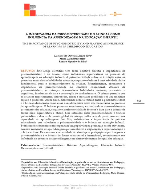A Importância Da Psicomotricidade E O Brincar Como Influência Da