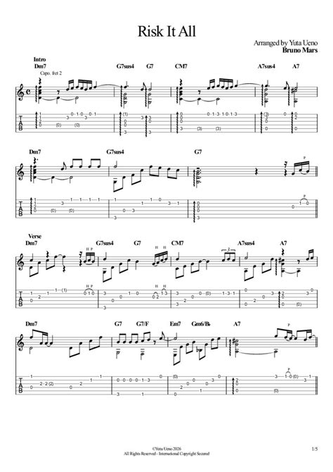 Risk It All Bruno Mars Fingerstyle Guitar Tab Yuta Ueno