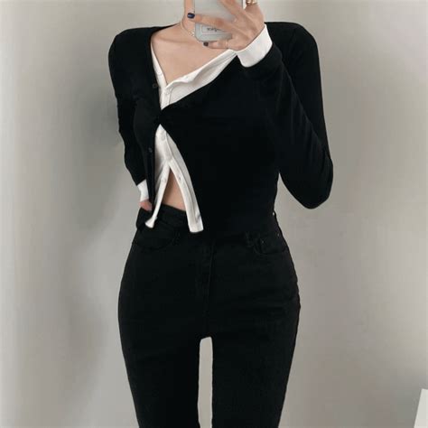 레이어드 이중 언발 배색 가디건 2color 에이블리