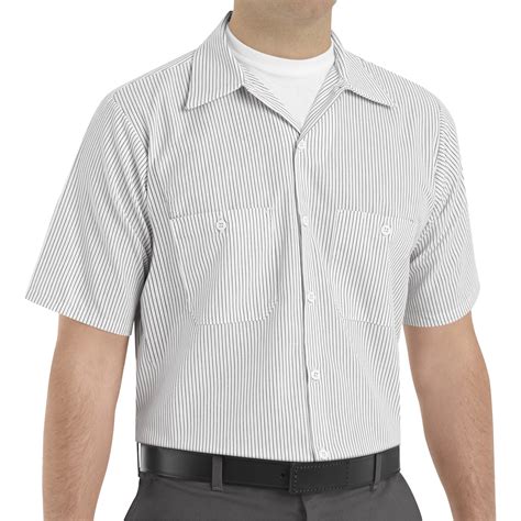 Red Kap Mens Short Sleeve Industrial Stripe Work Shirt