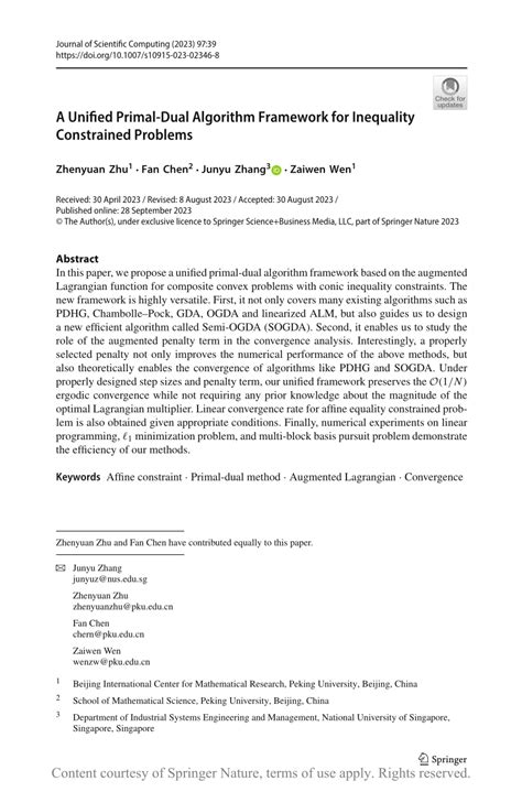 a unified primal dual algorithm framework for inequality constrained